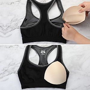 Geyoga 9 Pairs Women Bra Pads Inserts Triangle Sports Bra Pad Removable Bra Cup Inserts (Black, White, Skin Tone)