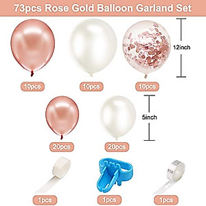 Larchio Rose Gold Balloon Arch Kit, Balloon Garland Rose Gold Confetti Balloons and White Balloons, Balloon Tie and Tape for Birthday Wedding Party Decoration
