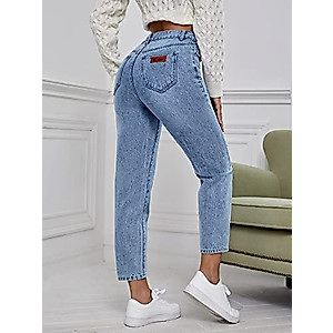 WDIRARA Women's High Waisted Ripped Jeans Distressed Tapered Stretchy Denim Pants Light Wash L