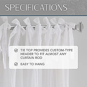 Elrene Home Fashions Jolie Crushed Semi-Sheer Window Curtain, Adjustable Tie-Top Single Panel, 52" x 108" (1 Panel), White