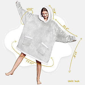 Blanket Hoodie Wearable Blanket Hoodie Oversized Hoodie for Women,Cozy Warm Big Giant Sherpa Blanket Hoodie,Birthday Gifts for Women Grey