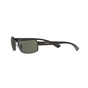 Ray-Ban RB3364 Metal Rectangular Sunglasses, Black/Polarized Green, 62 mm