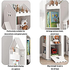 QQXX 360° rotatable Bookshelf,Children's Floor-Standing Display Shelf with Storage Racks on Both Sides Suitable for Family Study Dormitory Bedroom bookcases(3 Tier, Blue)