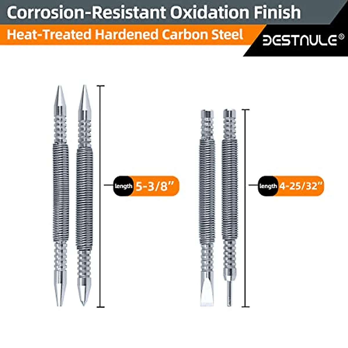 BESTNULE 4-Piece Nail Setter Dual Head Nail Set & Dual Head Center Punch & Hammerless Cold Chisel & Hinge Pin Remover Punch Set, Nail Setter Features 1/8-in, 3/32-in, 3/16-in, 1/16-in, 5/16-in, 1/8-in