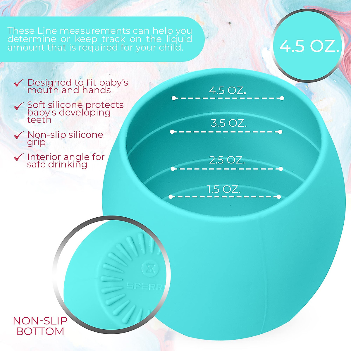 Sperric Silicone Mini Cups For Toddlers Baby Drinking Training Cup (2 Pack) 4.5 OZ (Green & Blue)