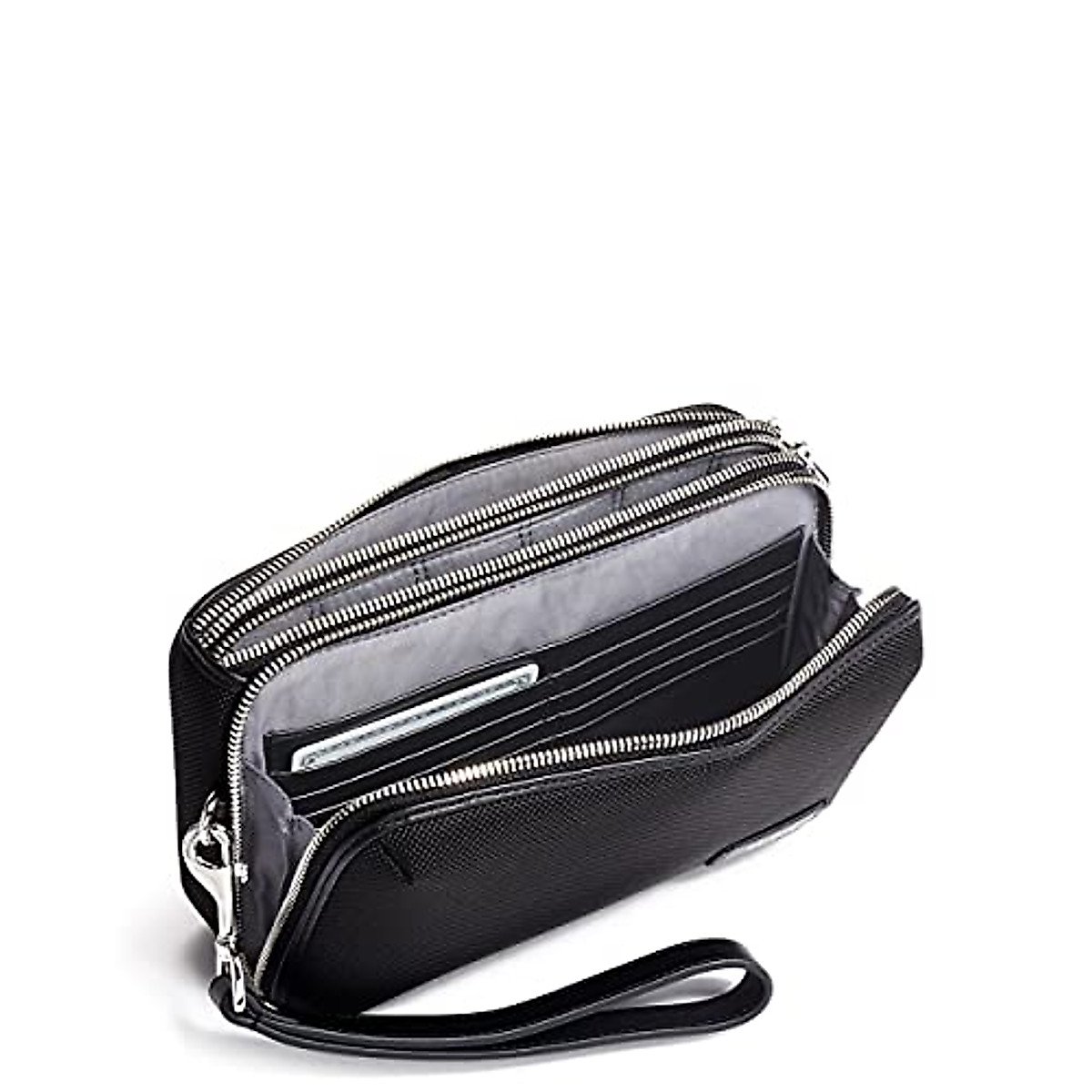 TUMI Black Chrome Triple Zip Clutch