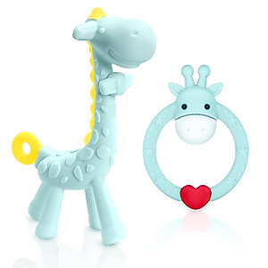 SHARE&CARE BPA Free Silicone Giraffe Baby Teether Toy with Storage Case, for 3 Months Above Infant Sore Gums Pain Relief and Baby Shower, Baby Teething Toys (Purple)