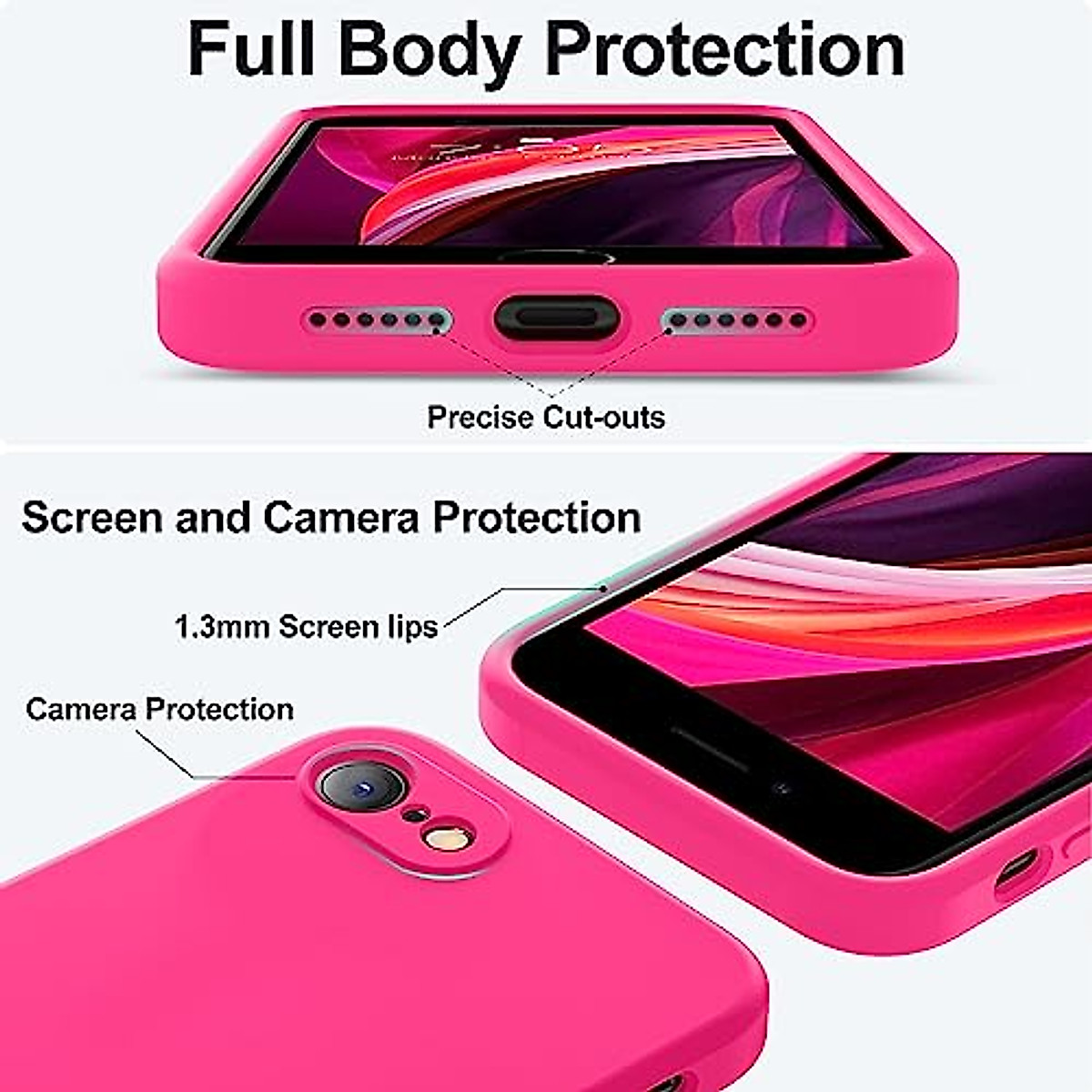 Vooii for iPhone SE Case 2022/3rd/2020,iPhone 8/7 Case, Upgraded Liquid Silicone with [Square Edges] [Camera Protection] [Soft Anti-Scratch Microfiber Lining] Phone Case for iPhone SE - Hot Pink