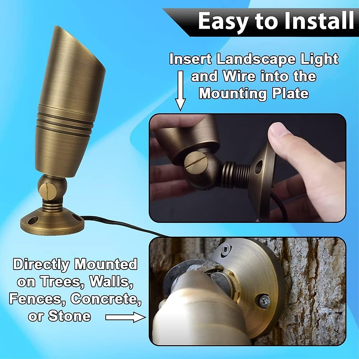 LED Lights Brass Mounting Plate by MIK Solutions Heavy Duty Surface Flush Mount Low Voltage LED Light Outdoor Landscape Lighting Mushroom Security Garden Lights Home Patio Deck Pool