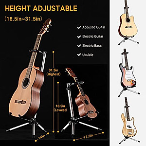 CAHAYA Guitar Stand Floor for Acoustic Electric Guitars and Bass Adjustable Height Folding Guitar Stand Lightweight Travel Instrument Holder