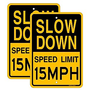 Joffreg Slow Down Speed Limit 15 MPH Sign,17 x12 Inches,Reflective Aluminum (2 Pack)
