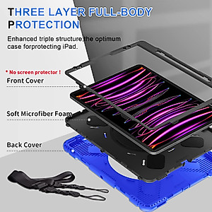 SUPFIVES Case for iPad Pro 12.9 Inch 2022: Upgraded Military Grade Shockproof Full Body Protective Cover with Stand-Pencil Holder-Shoulder Strap for iPad Pro 12.9 6th/5th Generation - Blue