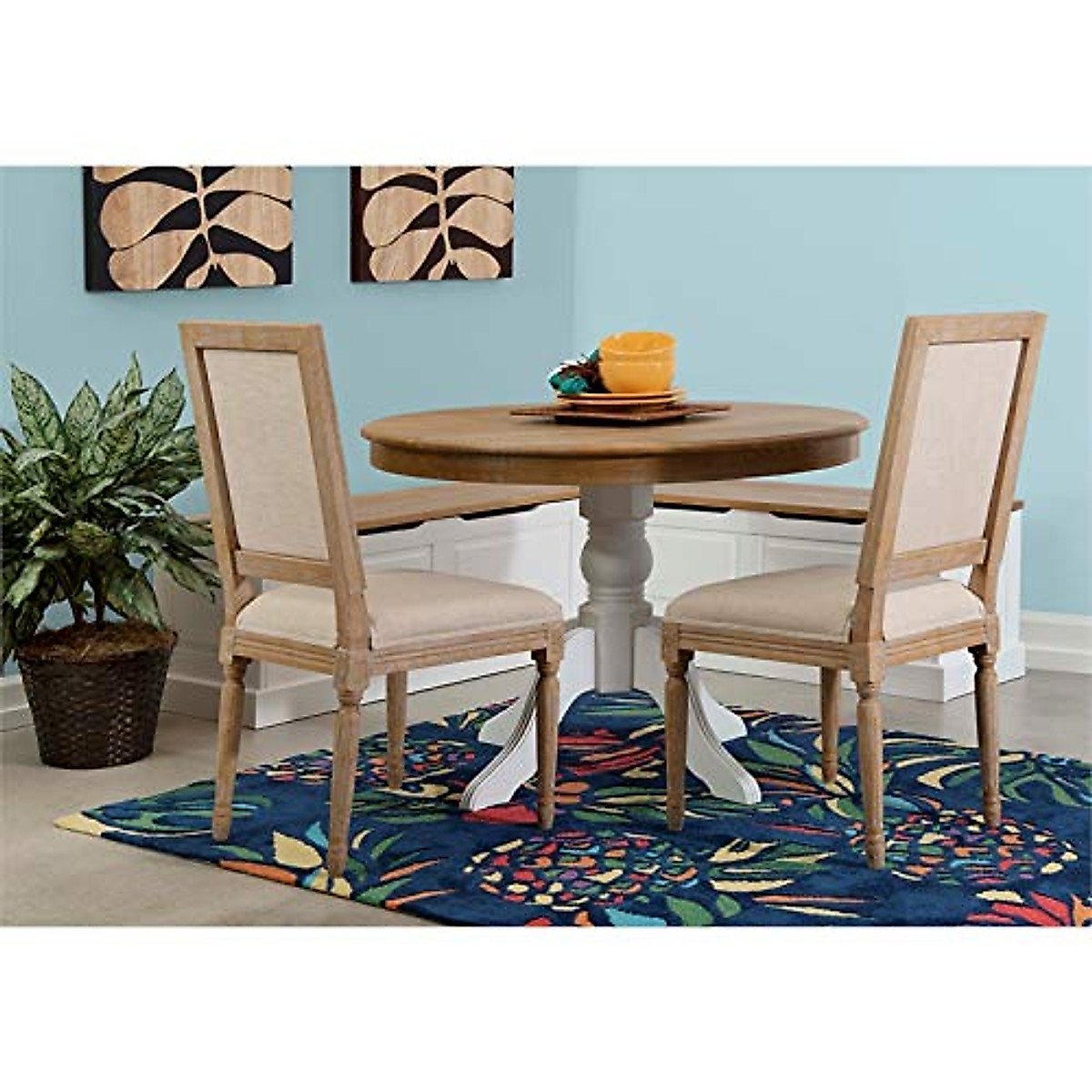 Riverbay Furniture 18" High Transitional Backless Wood Corner Kitchen Breakfast Nook Bench, with Hidden Storage, in White & Natural Finish