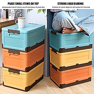 ORIJOYNA Collapsible Storage Bins with Lids 6Gal Folding Plastic Stackable Utility Storage Container Heavy Duty withstand 60 Lbs Multifunctional Storage Box for Grocery,Books,Clothes,Shoes(23L,Yellow)