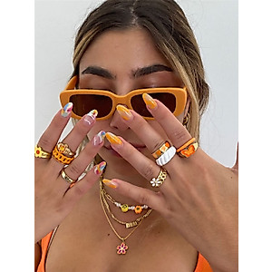 ADE WU Rectangle Sunglasses for Women Men Retro 90s Sunglasses Trendy Orange Frame Glasses Y2K Brown Lens Shades