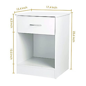TUSY White Nightstand with Drawer, Bedside Table End Tables Living Room, File Cabinet Storage with Sliding Drawers and Shelf for Home Office
