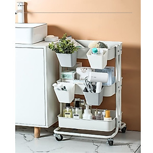 6 Pack Hanging Cup Holders, Wall Organizers, Rolling Cart Accessories Hanging Pen Holders Storage Containers Hanging Buckets for Home Decor Office, Kitchen, Art & Craft Supplies Accessories (White)