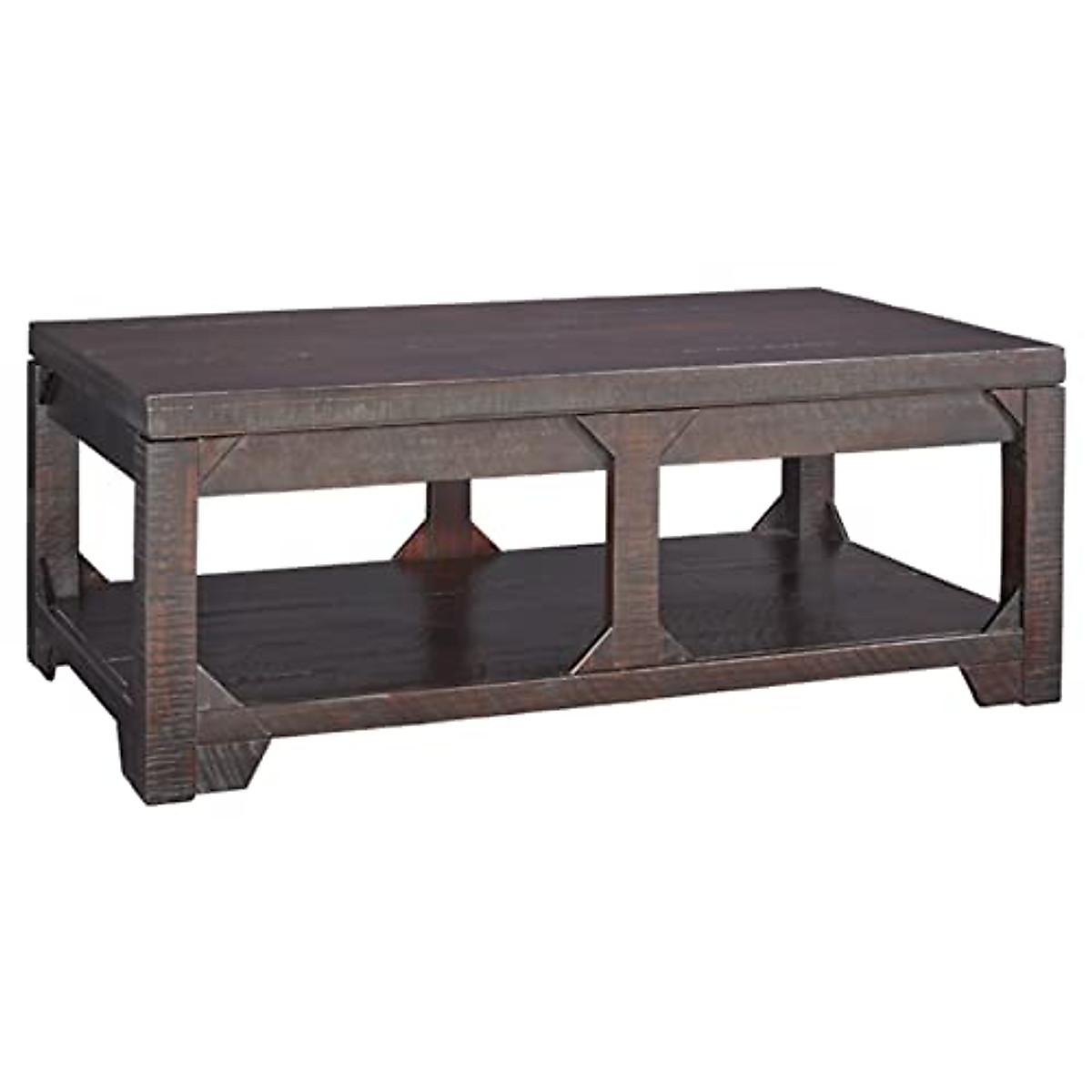 Signature Design by Ashley Rogness Rustic Rectangular Lift Top Coffee Table, Distressed Dark Brown