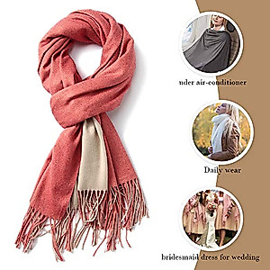 FORTREE Cashmere Feel Warm 2 Tone Shawl - Oversized 78"x28" Wrap Scarf (Coral and Ivory)