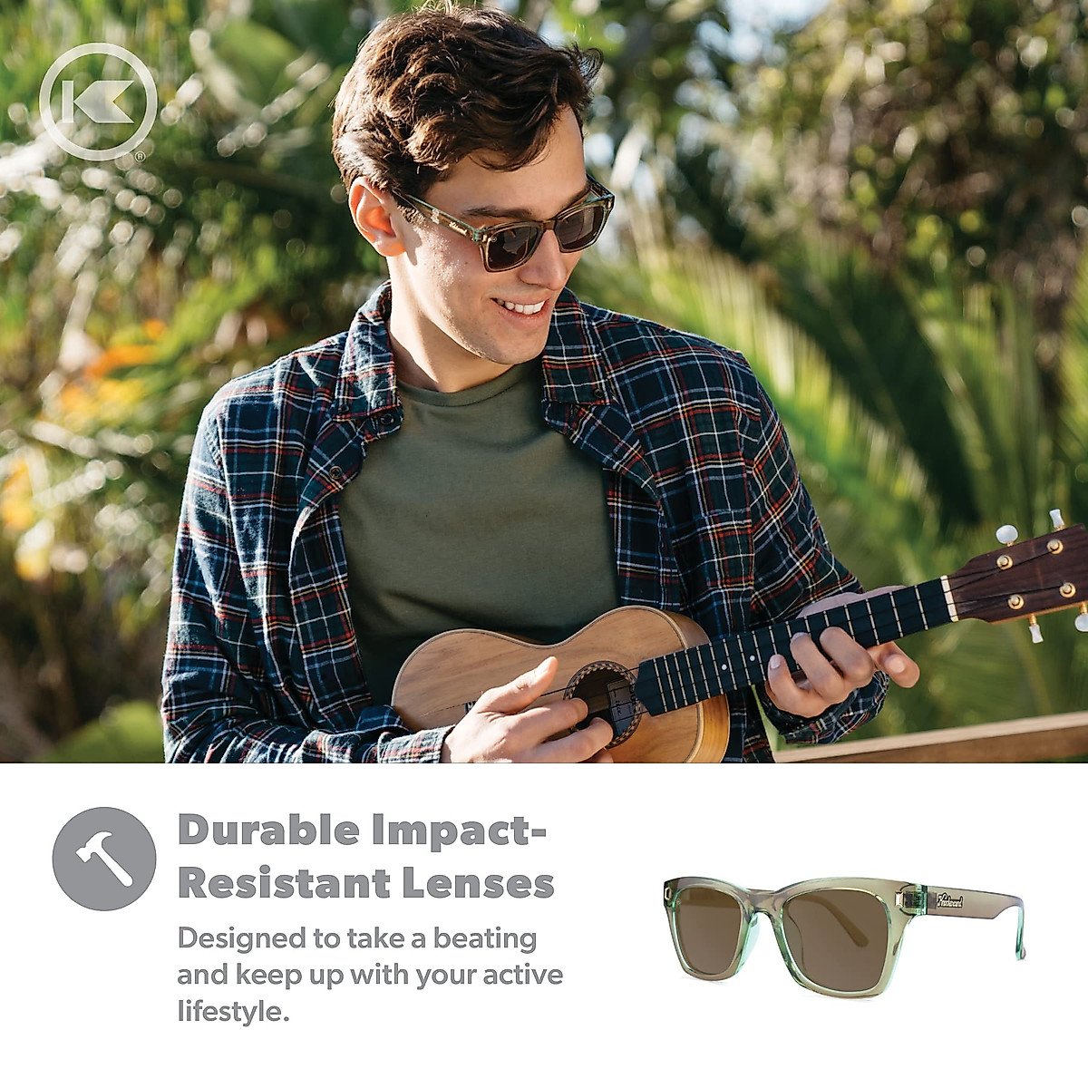 Knockaround Seventy Nines Polarized Sunglasses for Women & Men - Impact Resistant Lenses & Full UV400 Protection, Translucent Sage Frames/Amber Lenses