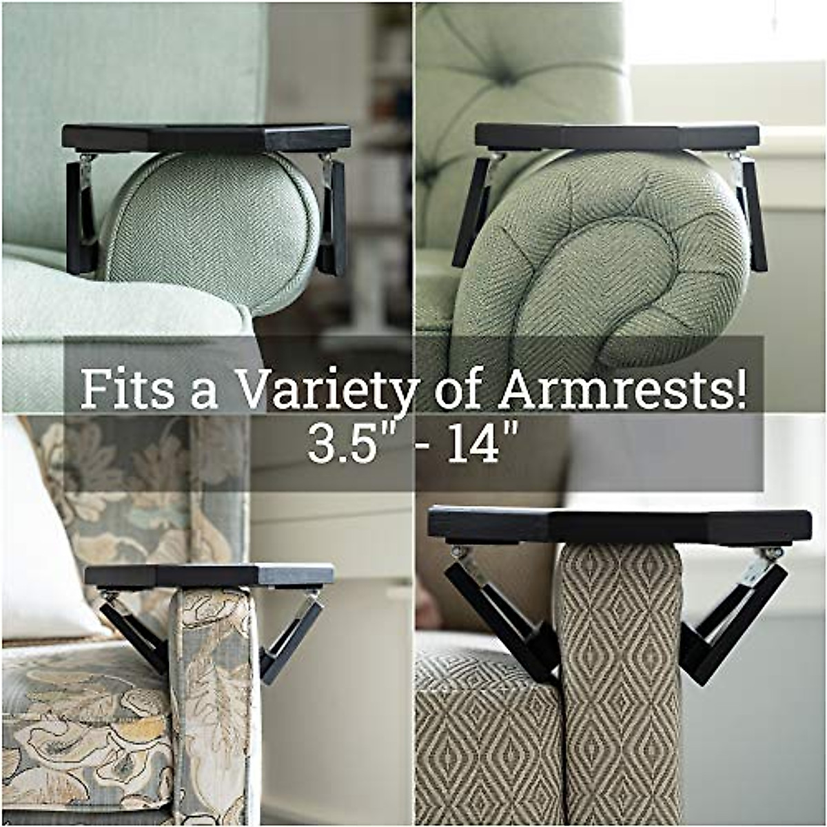 Clip On Tray Sofa Table for Wide Couches. Couch Arm Tray Table, Portable Table, TV Table and Side Tables for Small Spaces. Stable Sofa Arm Table for Eating and Drink Table (Black)