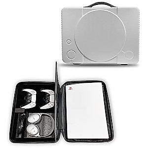 PS5 Carrying Case, Compatible with Playstation 5 Console/Controllers/Headset/Games and Other Accessories - Protective Travel Case with Hard Shell & Customized Foam for Storage (Classic PS1 Style)