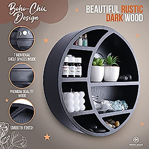 Onyx Haus Crescent Moon Shelf for Crystals Stone, Essential Oil, Small Plant and Art - Wall, Room, and Gothic Witchy Decor - Moon Phase Rustic Boho Shelfs - Wooden Hanging Floating Shelves - Black
