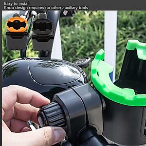 Stroller Cup Holder, Multifunction Water Bottle Holder with Large Caliber Designed, 360 Degrees Rotation Wheelchair Cup Holder, Portable Stroller Water Bottle Holder(Black Orange)