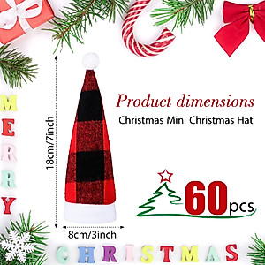60 Pieces Christmas Santa Hats Silverware Holders Red and Black Plaid Cutlery Holder Christmas Silverware Pouch Holders Christmas Hat Wine Bottle Cover Xmas Party Dinner Table Dinnerware Decorations