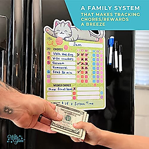 Willa Flare Fridge Chore Charts | Magnetic Chore Chart for Multiple Kids and Adults | Helps to Reward Responsibility with Family Chores Charts | Wet and Dry Markers (Block Craft and Gray Cat Weekly)