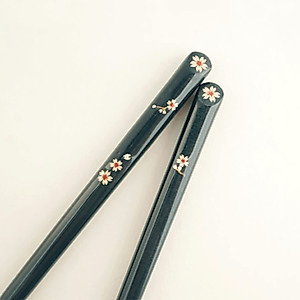 Japanese Natural Lacquered Wooden Chopsticks - Set of 2 Pairs - with Gift Box - Handmade - Cherry Blossom Motif - Blue 9.25 in and Red 8.46 in