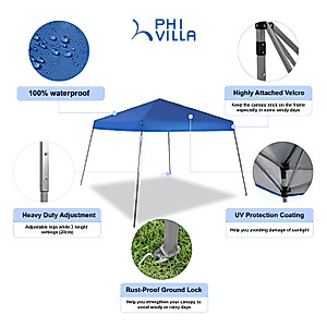 PHI VILLA 12'x12' Slant Leg UV Block Sun Shade Canopy with Hardware Kits, Shade for Patio Outdoor Garden Events, Blue