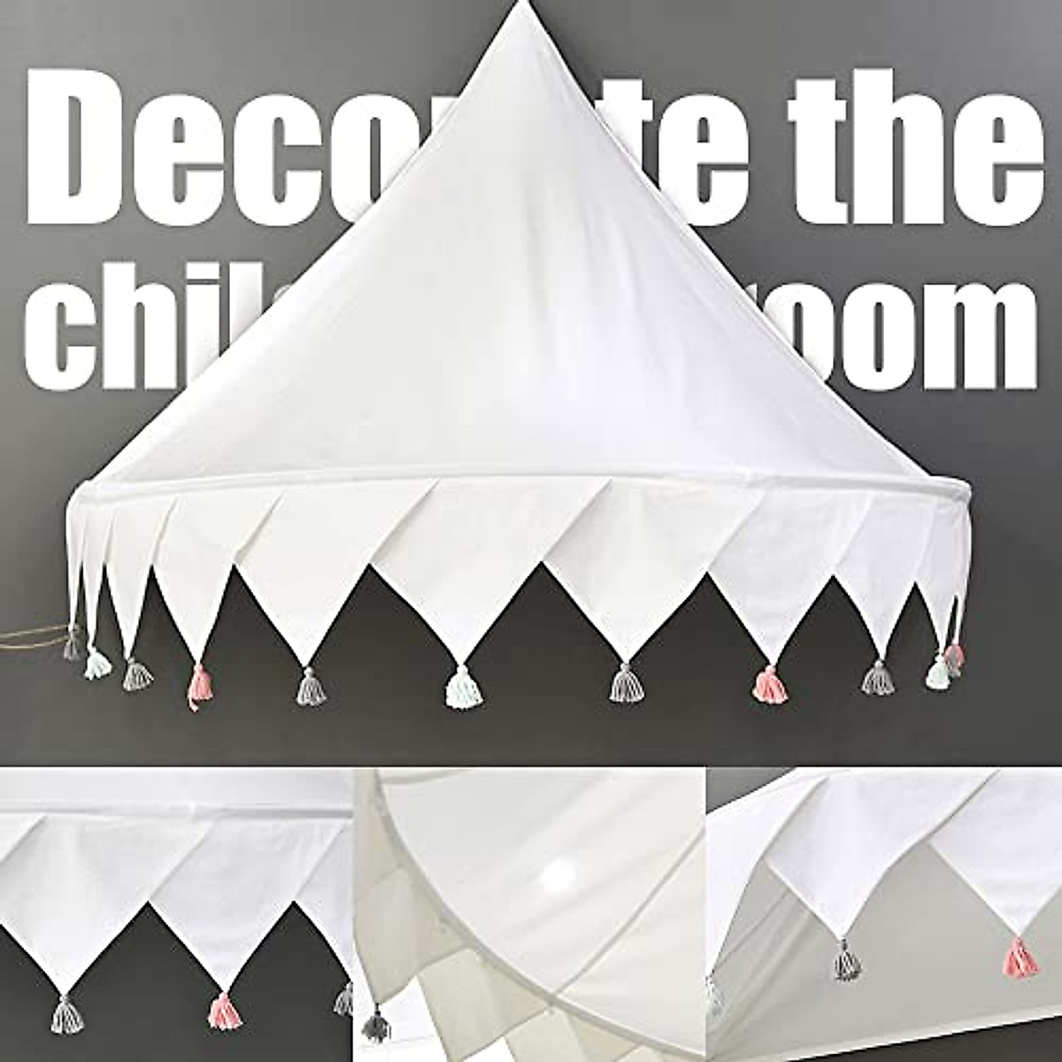 BEIOUDEXIN Bed Canopy for Girls Bed, Kids Children Mosqutio Net Bedding Decor Princess Nusery Play Reading Room Cotton Hanging Tent Indoor Decorations (Tassels)