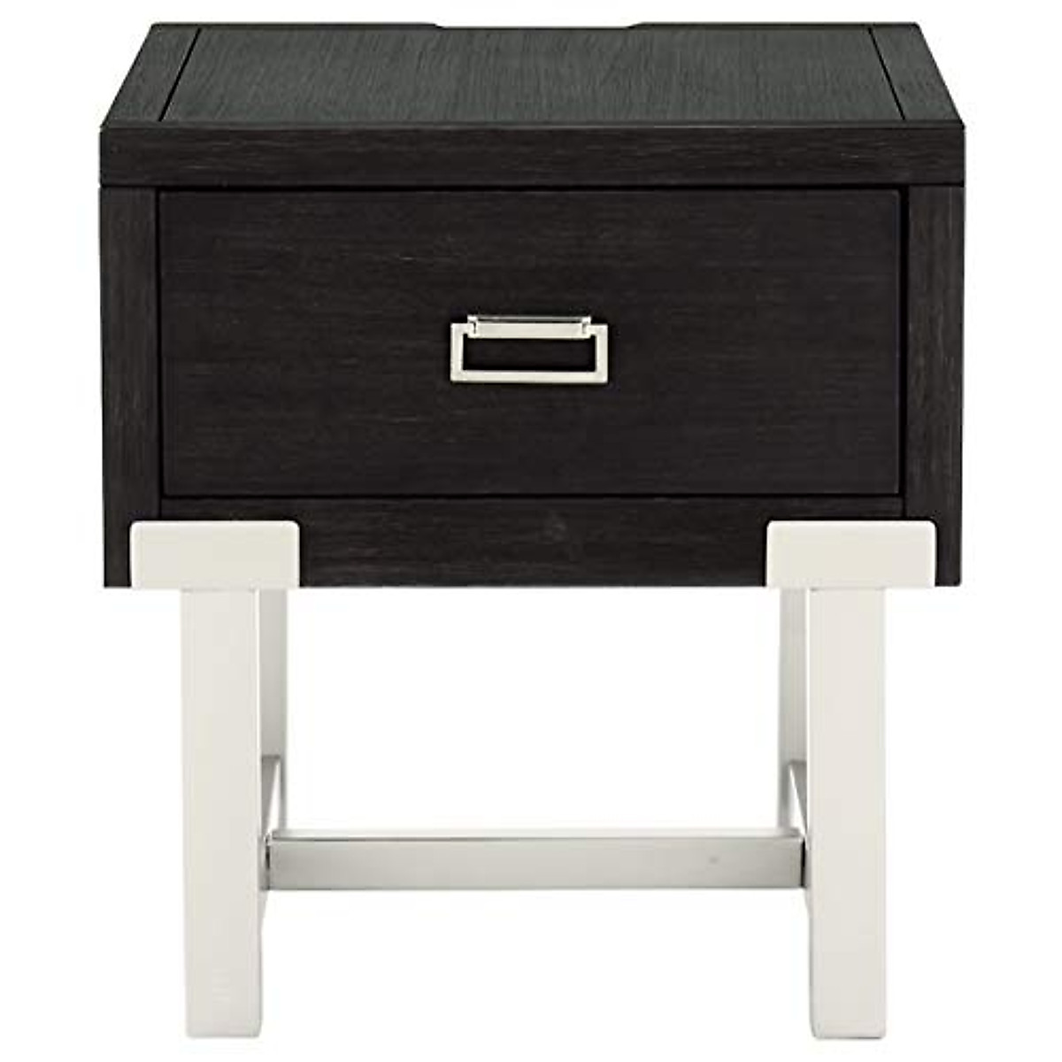Signature Design by Ashley Chisago Contemporary Rectangular End Table with Outlets and USB Ports, Black & Silver