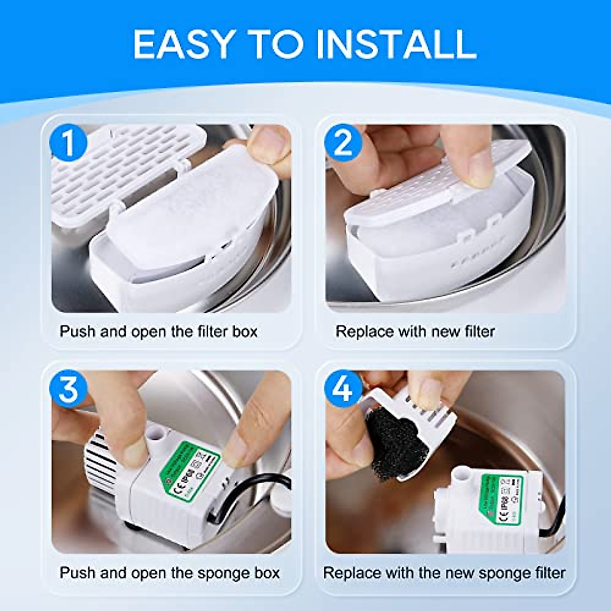 MyfatBOSS Cat Water Fountain Filter, 10 Pack Pet Fountain Filter Replacement Cat Fountain Filter Replacement and 5 Pump Filters Compatible with ORSDA D60 100oz/3L Automatic Pet Cat Water Fountain