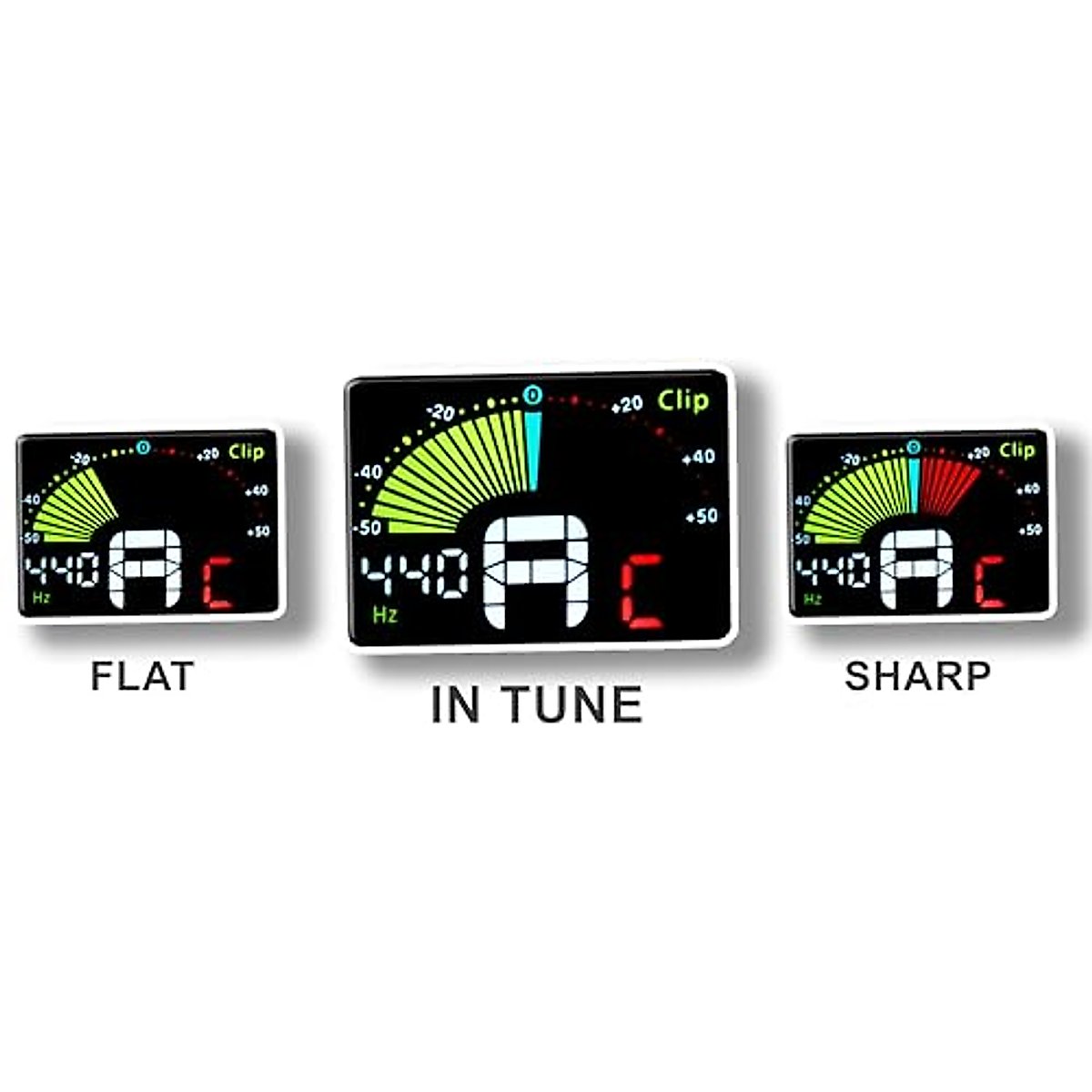 Real Tuner - Chromatic Clip-on Tuner for Guitar, Bass, Violin, Ukulele, Banjo, Brass and Woodwind Instruments - Bright Full Color Display - Extra Mic Function - A4 Pitch Calibration - Transposition