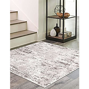 Unique Loom Eos Collection Area Rug - Borealis (6' Square, Stone Gray/Ivory)