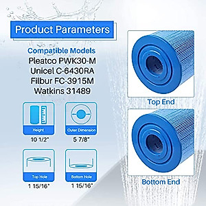 POOLPURE PLFC-6430-M Spa Filter Replaces Watkins 31489, Compatible Pleatco PWK30-M, Filbur FC-3915M, P/N0969601, 71825, 73178, 73250, 3 Pack.