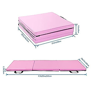 Pink Yoga Mat, Folding Yoga Mat Pilates Stretching Home Gym Workout Exercise Mat for All Types of Yoga, 55"x24"x1.2"