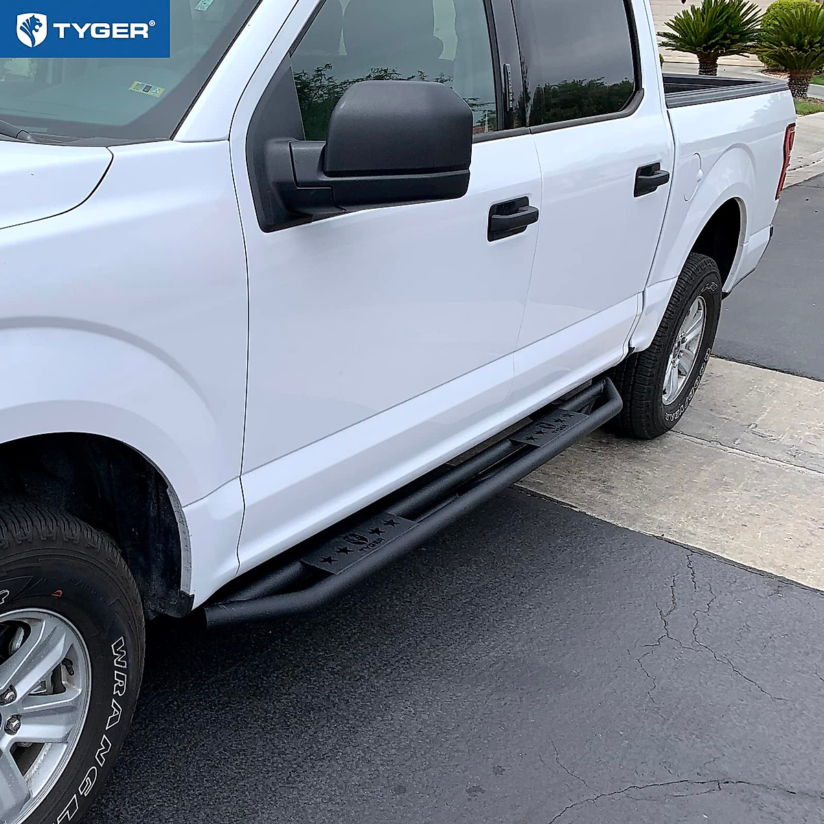 Tyger Auto Star Armor Compatible with 2015-2024 Ford F-150, 2022-2024 F-150 Lightning, 2017-2024 F-250 F-350 Super Duty SuperCrew Cab TG-AM2F20548 Side Step Rails Nerf Bars Running Boards