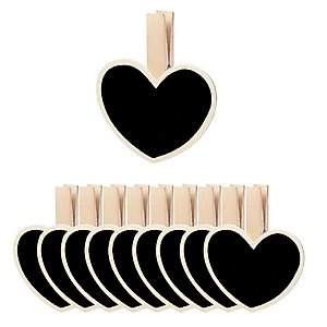 uxcell 10pcs Mini Chalkboards Signs with Wooden Clip Wood Heart Design Chalkboard Tag for Weddings Birthday Party Message Board Signs Table Number Reminder Price Tag