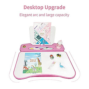 Gowxil Kids Functional Desk and Chair Set, Height Adjustable Children School Study Desk with Tilt Desktop, Bookstand, LED Light, Metal Hook and Storage Drawer for Boys Girls