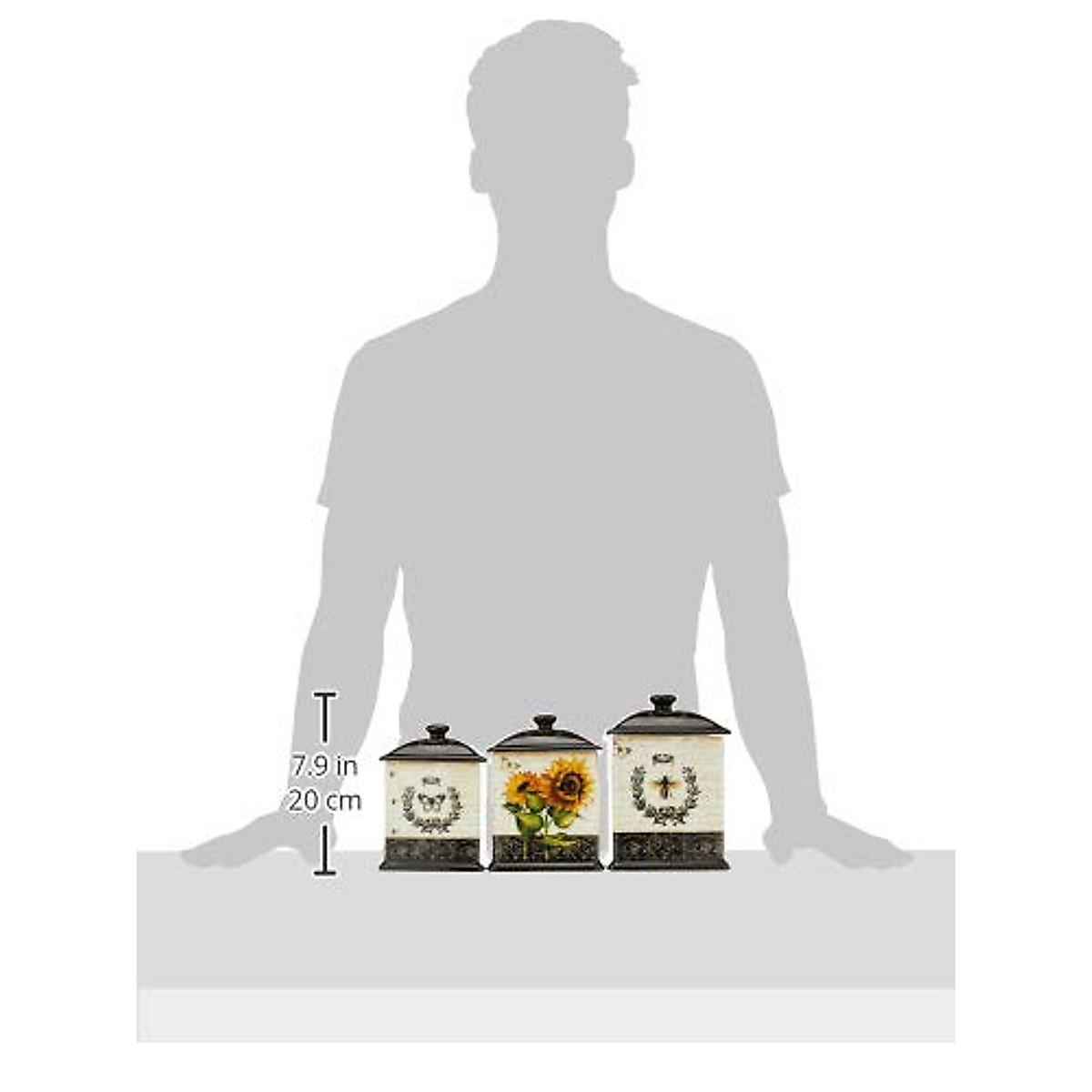 Certified International 3 Piece French Sunflowers Canister Set, 56 oz/60 oz/96 oz, Multicolored