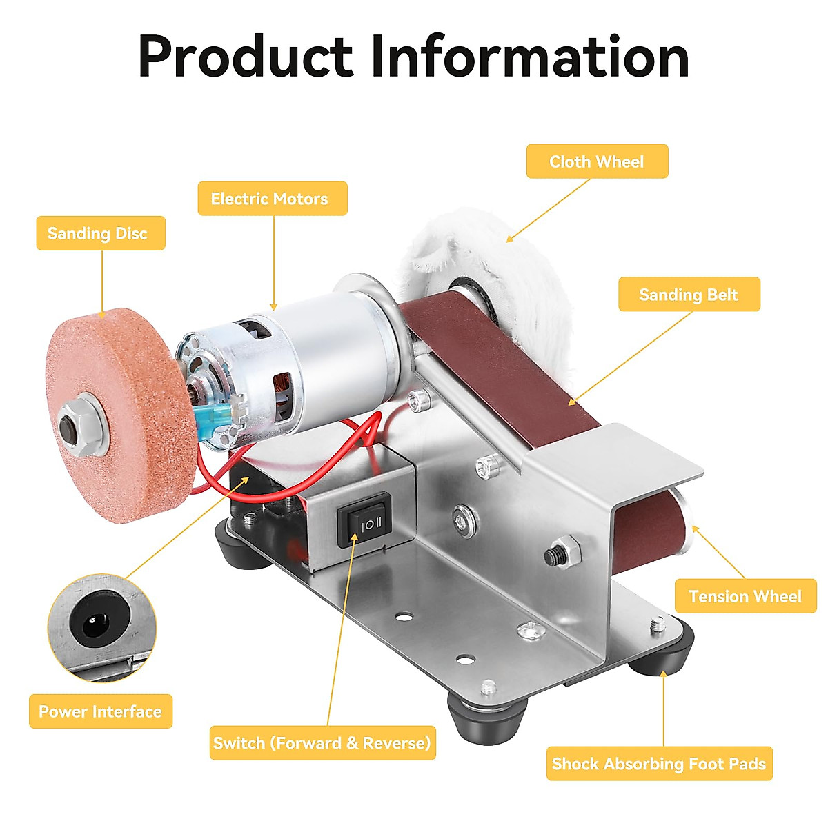 CAMXTOOL Mini Belt Sander - Power Belt Sanders, Small Bench Belt Sander Machine,7 Gear Adjustable Speed Electric Belt Sander for Metal Working, Knife Making Kits, Knife Grinder, DIY Woodworking,