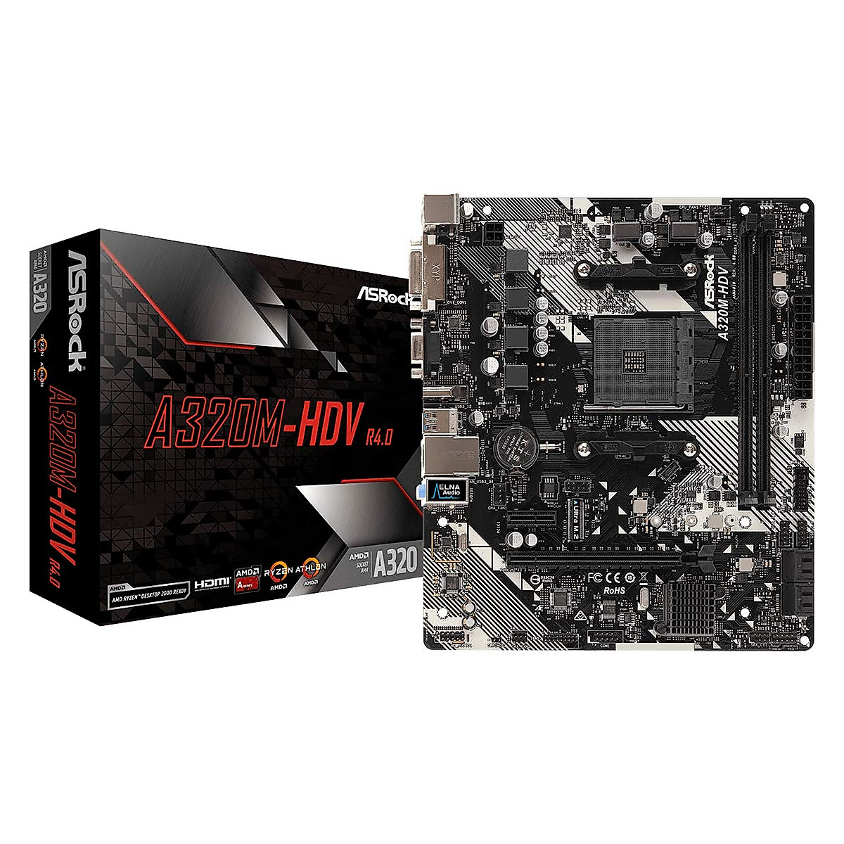 ASRock AMD Ryzen AM4 Compatible with A320 Chip MicroATX Motherboard A320M-HDV R4.0