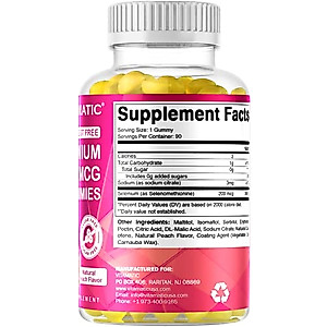 Vitamatic Yeast Free Selenium Gummies 200mcg as Selenomethionine Supplement Essential Trace Mineral with Superior Absorption 90 Pectin Based Gummies