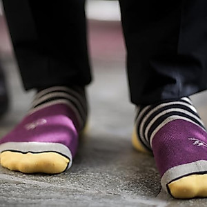 Pierre Henry Over the Calf Mens Dress Socks (9 Pairs) | Cotton Made, Long Socks, Wide Socks | Light Compression Socks for Men in Elegant Striped Patterns | Big and Tall Size (US Mens Shoe 12-16)