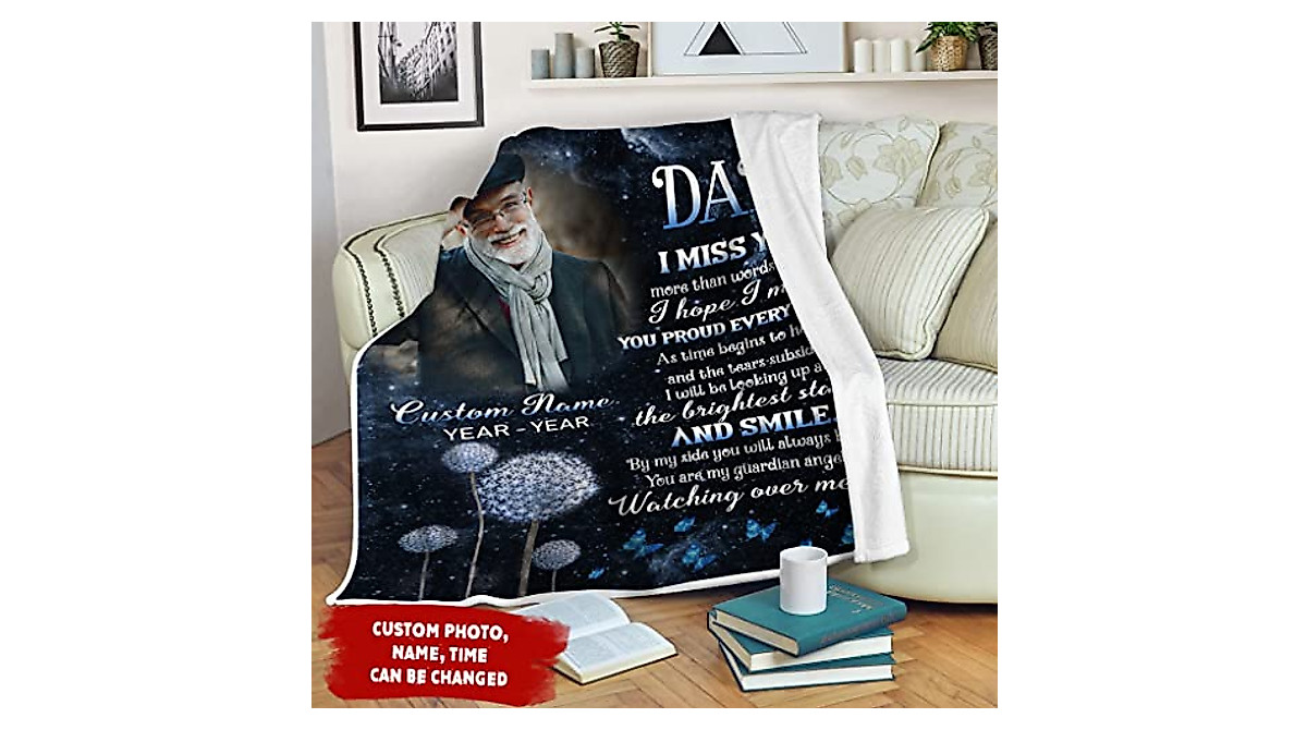 Personalized Memorial Blanket for Dad | Custom Photo & Name Tribute