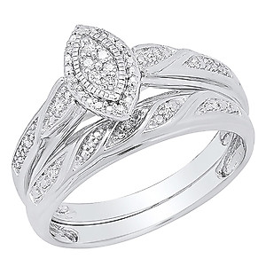 Dazzlingrock Collection Round White Diamond Marquise Frame Ring Band Set for Women (0.09 ctw, Color I-J, Clarity I2-I3) in 925 Sterling Silver, Size 5