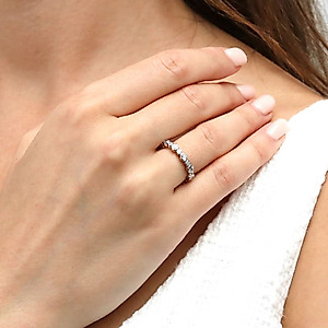 BERRICLE Sterling Silver Bubble Wedding Rings Bezel Set Cubic Zirconia CZ Anniversary Eternity Ring for Women, Rhodium Plated Size 6.5